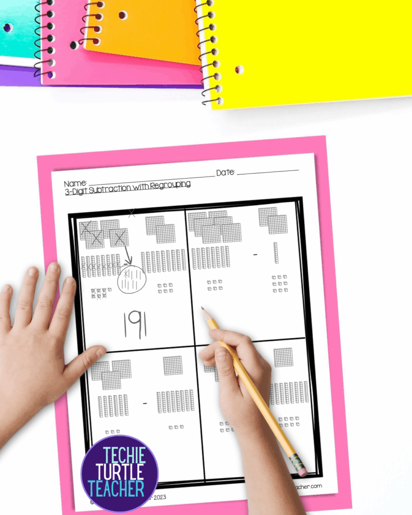 3-Digit Subtraction with Regrouping Base Ten Blocks Strategy